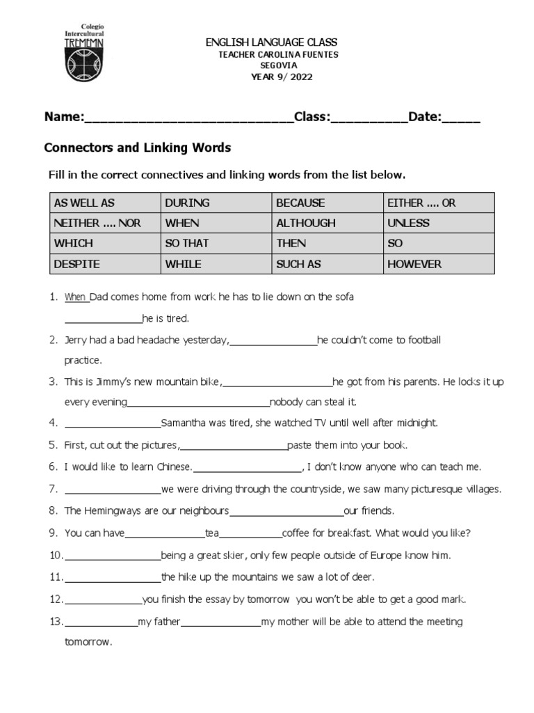 Connectors and Linking Words Exercise | PDF