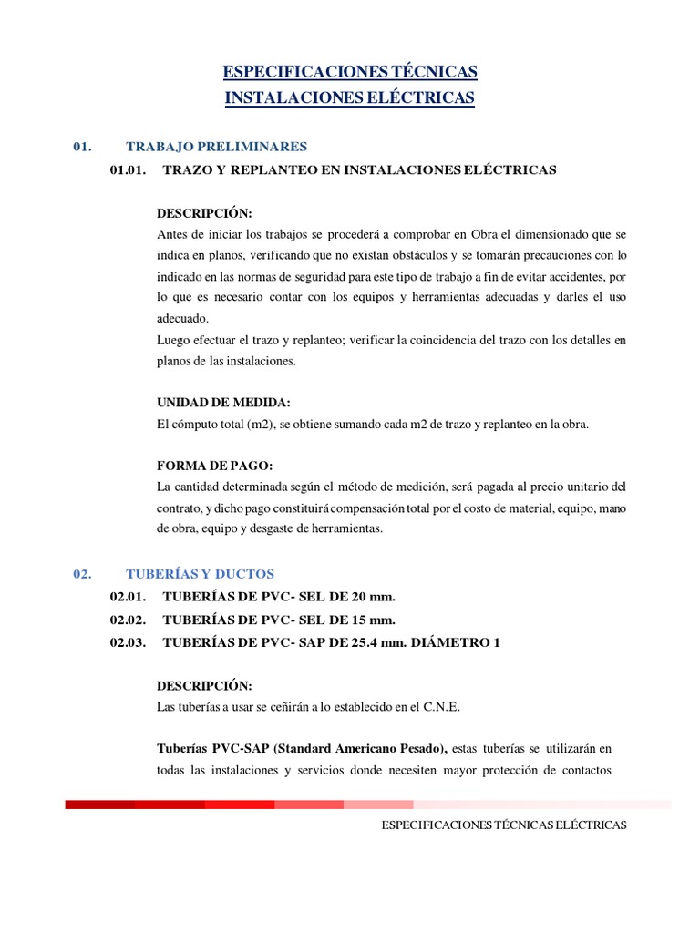Especificaciones Técnicas I.eléctricas | PDF | Enchufes y tomas de corriente alterna | Tubería ...