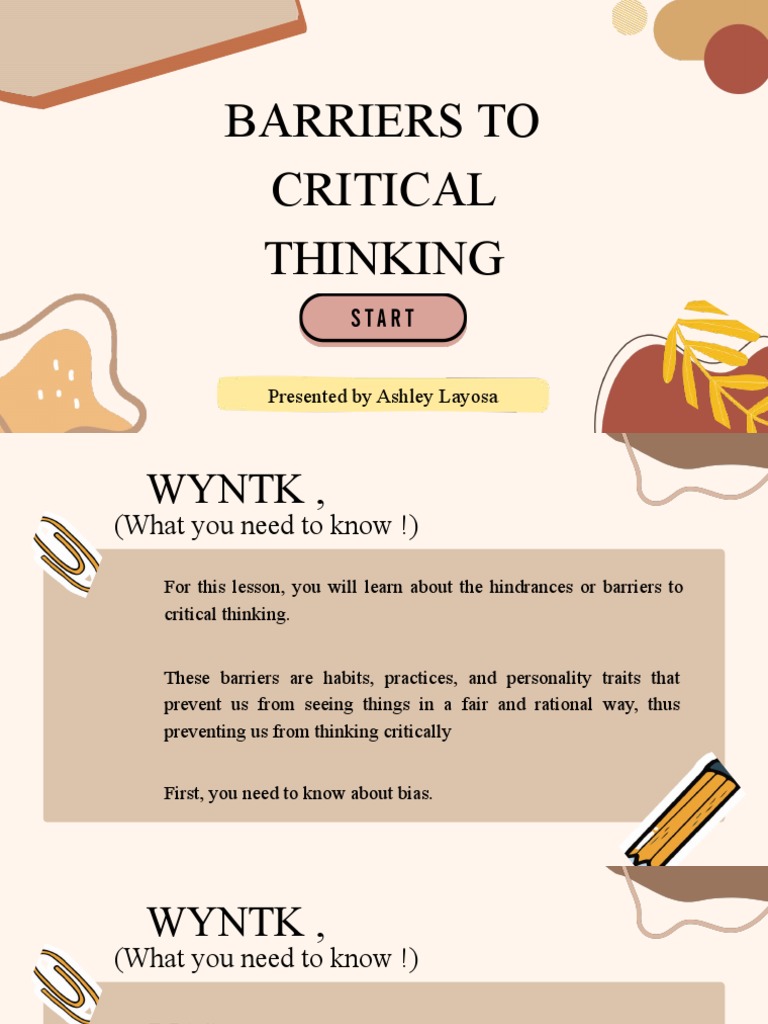 Barriers To Critical Thinking | PDF | Critical Thinking | Prejudices