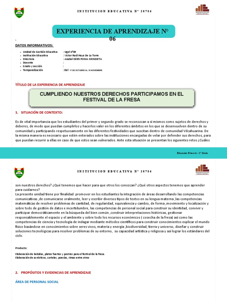 Experiencia de Aprendizaje 6 Octubre | Descargar gratis PDF | Evaluación | Longitud