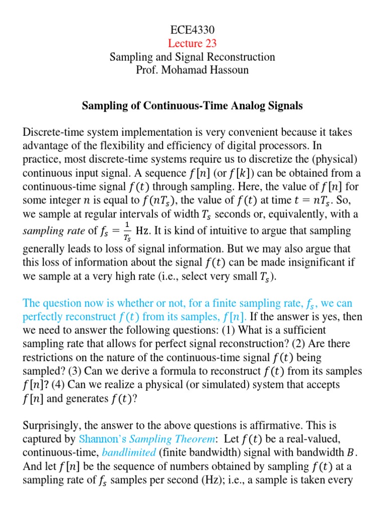 Lecture 23 Ece4330t | PDF | Sampling (Signal Processing) | Low Pass Filter