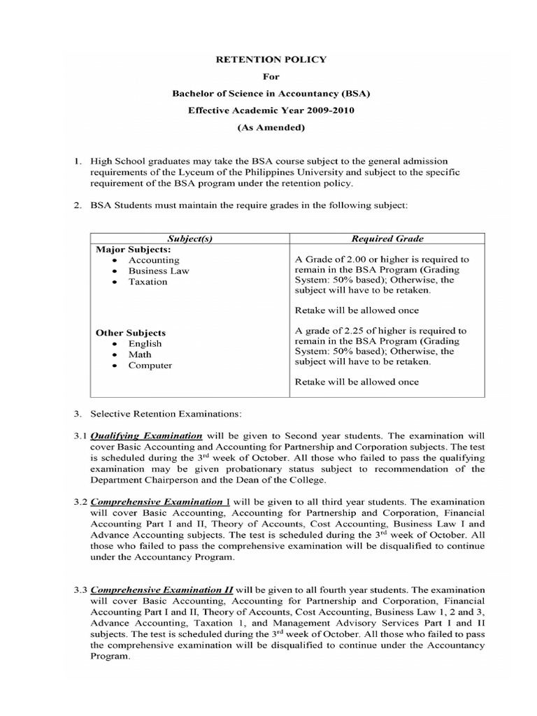 BSA Retention Policy | PDF