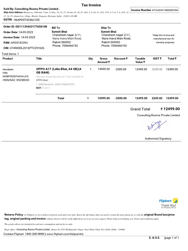 Flipkart Bill 1 | PDF | Taxes