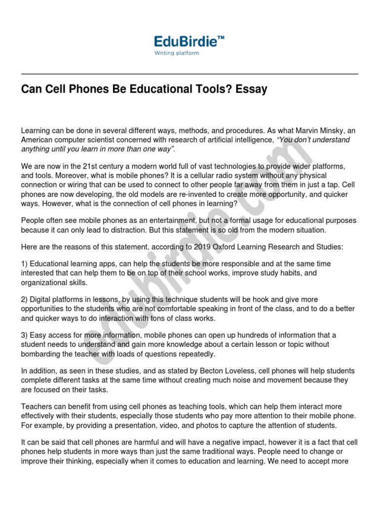 Can Cell Phones Be Educational Tools Essay | PDF | Learning | Mobile Phones