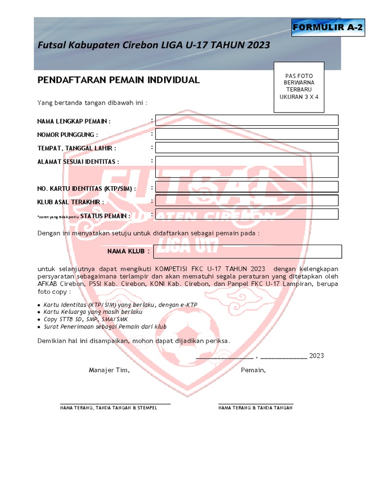 A2 - Pendaftaran Pemain Individual.. | PDF