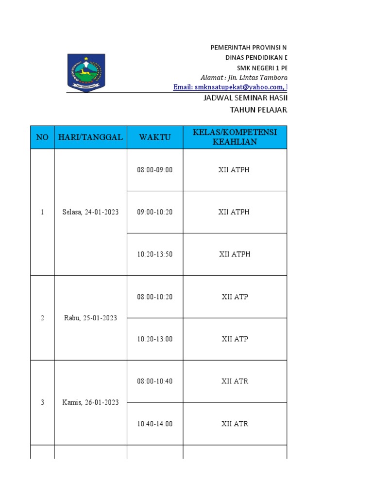 JADWAL SEMINAR PKL 2023 | PDF | Perjalanan