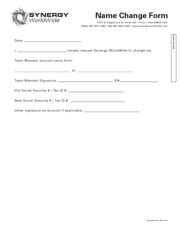 Synergy Account Name Change Form | PDF