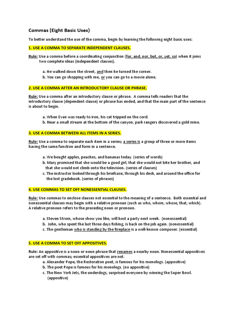 Comma Basic Rules | PDF | Comma | Linguistic Morphology
