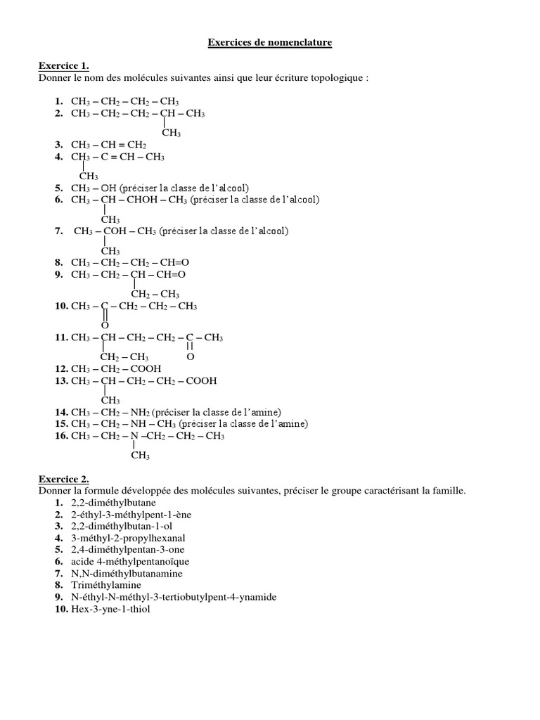 Exercice Nomenclature | PDF