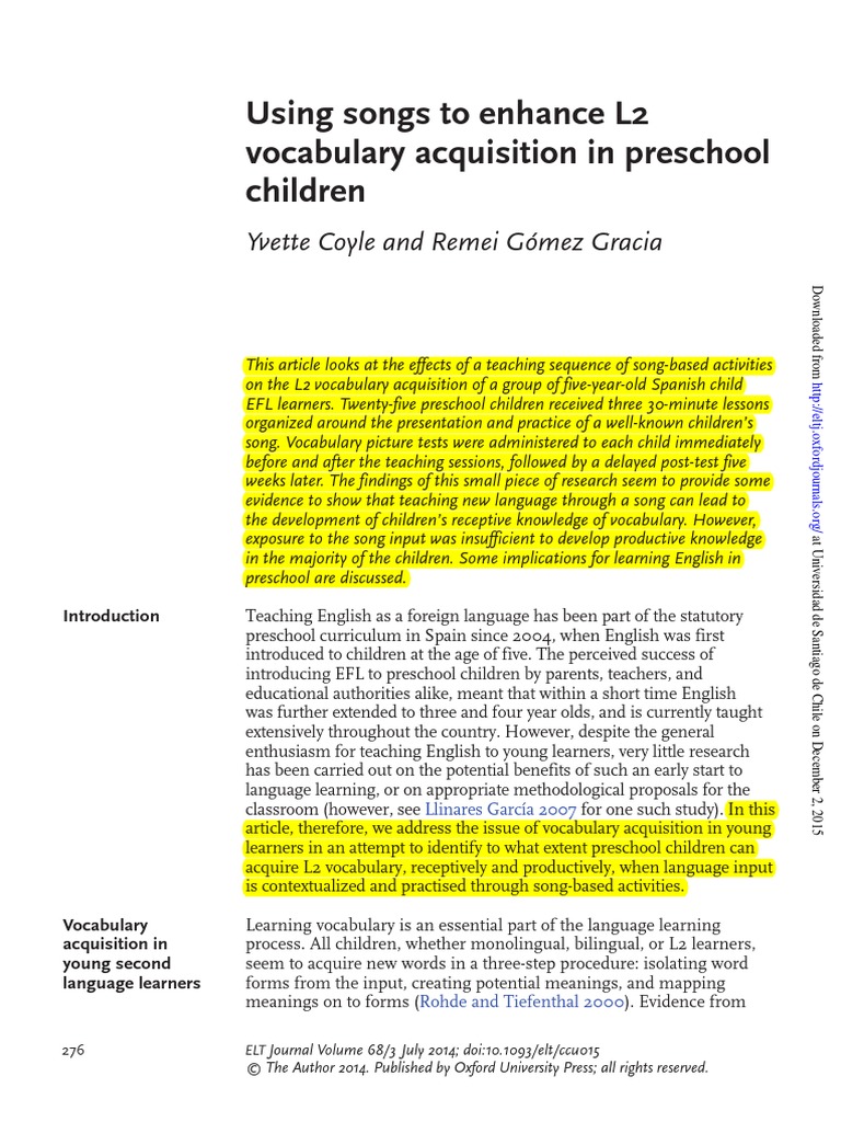 Enhancing L2 Vocabulary with Songs | PDF | Second Language | Vocabulary