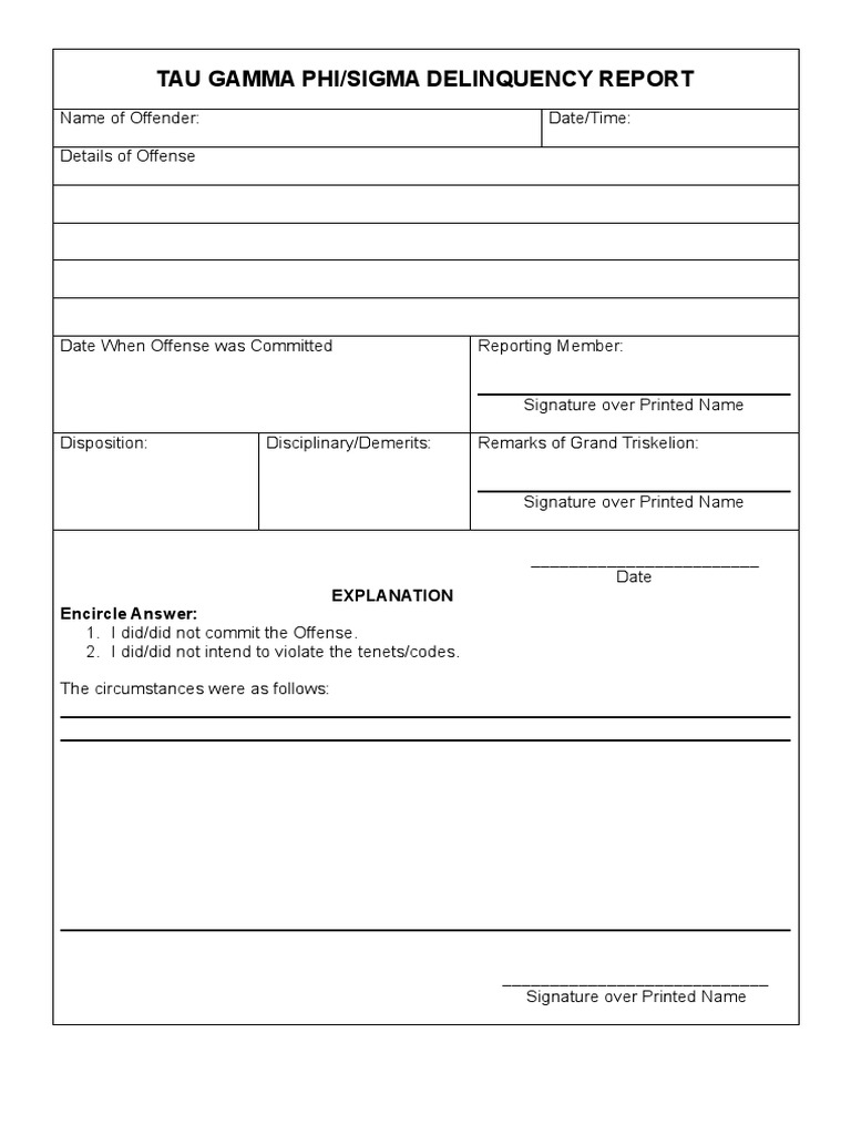 TAU GAMMA PHI Delinquency Report | PDF