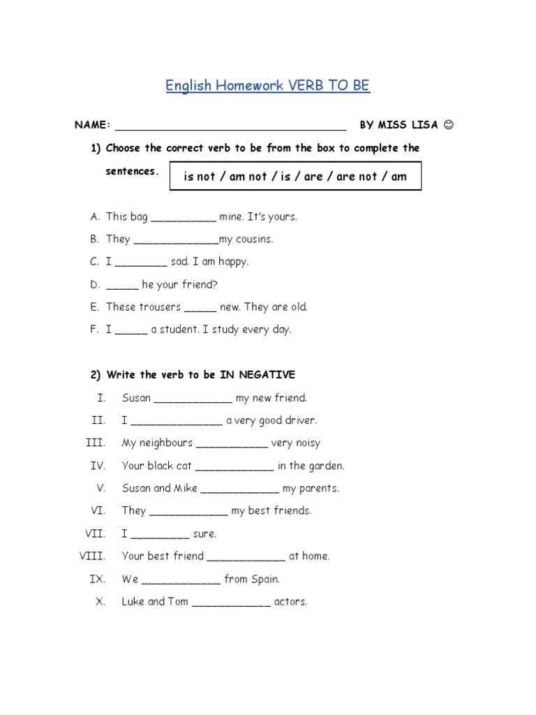 English Homework 3 VERB TO BE | PDF