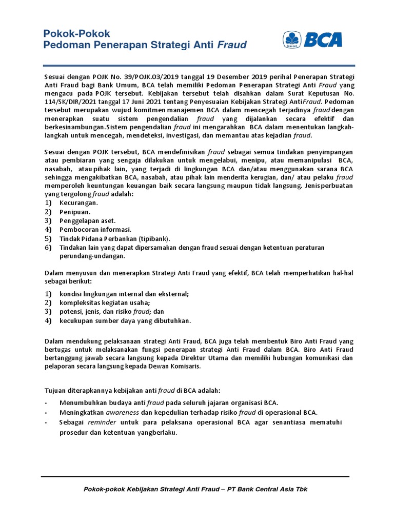Pokok Kebijakan Anti Fraud | PDF | Pengelolaan Keuangan & Uang