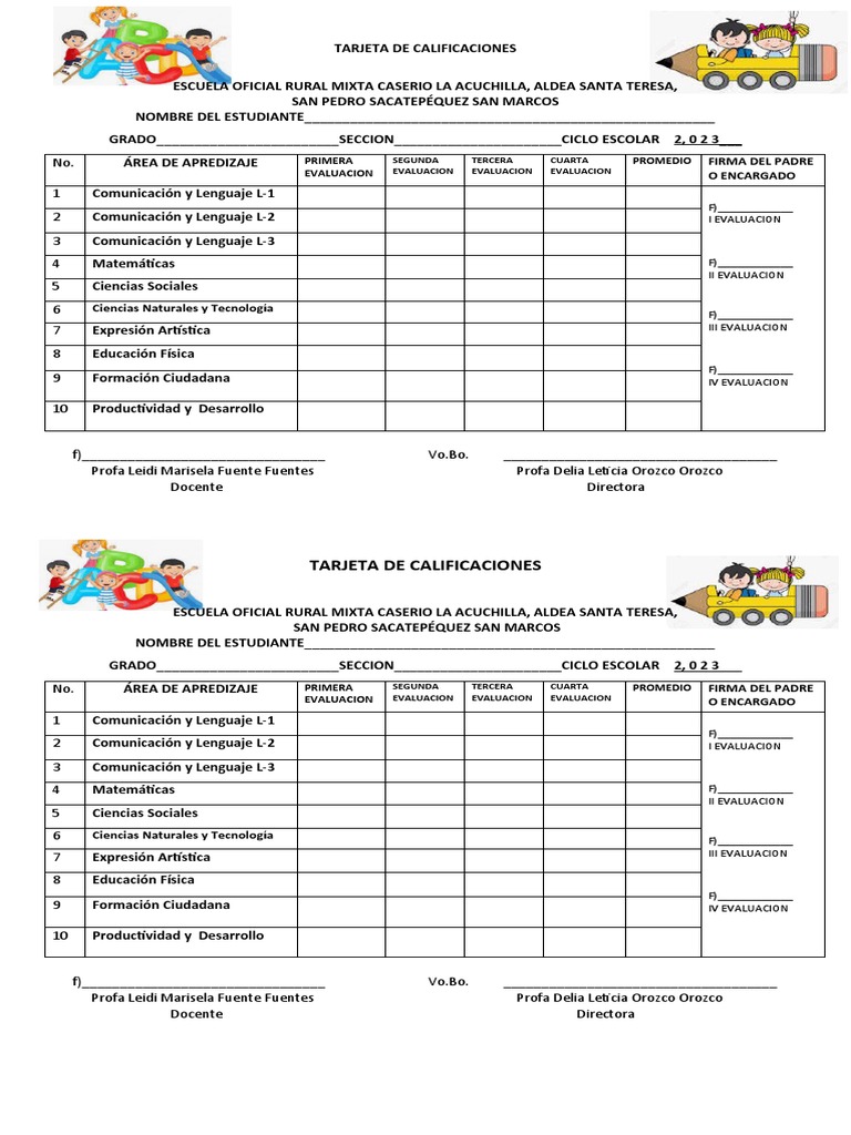 Tarjeta de Calificaciones Primaria 2023 | PDF | Science