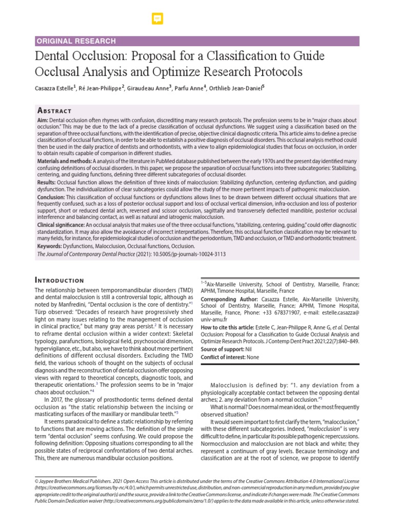 Dental Occlusion: Proposal For A Classification To Guide Occlusal ...