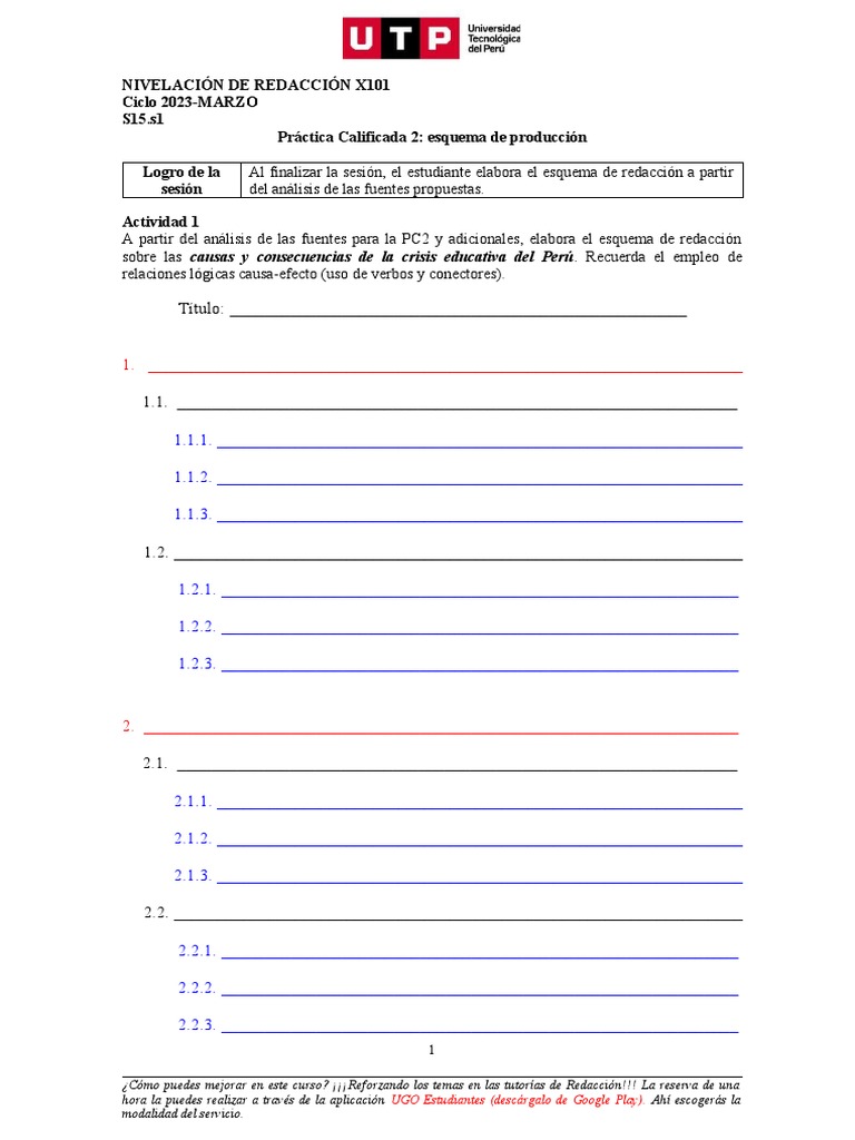 S15.s1 - Práctica Calificada 2. Esquema | PDF
