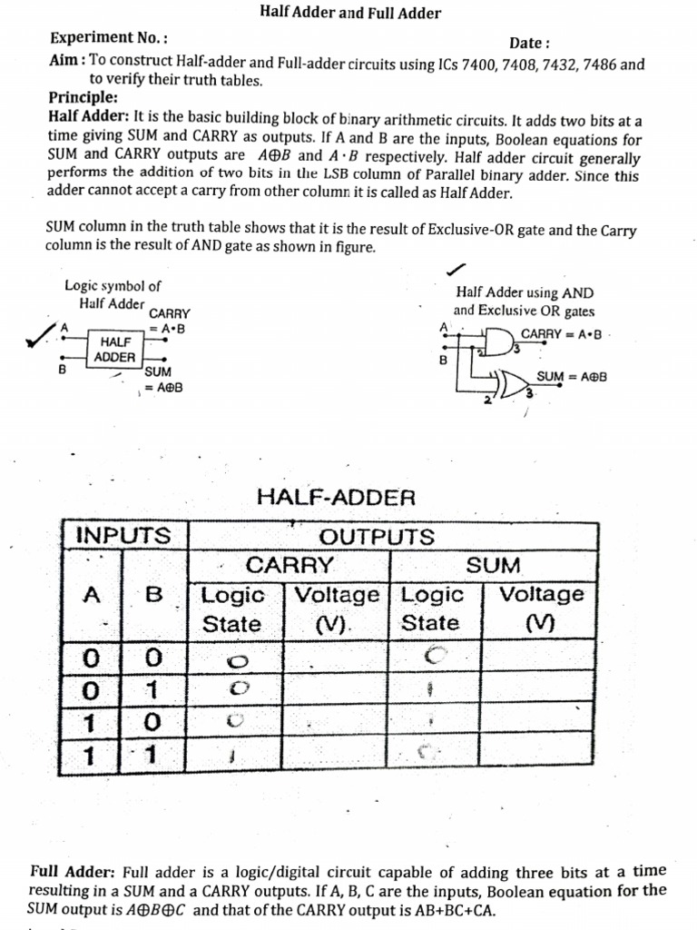 Half Adder N Full Adder | PDF | Electrical Circuits | Digital Electronics