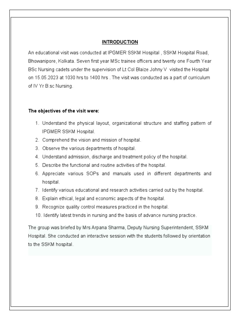 SSKM Hospital Educational Visit Report | PDF