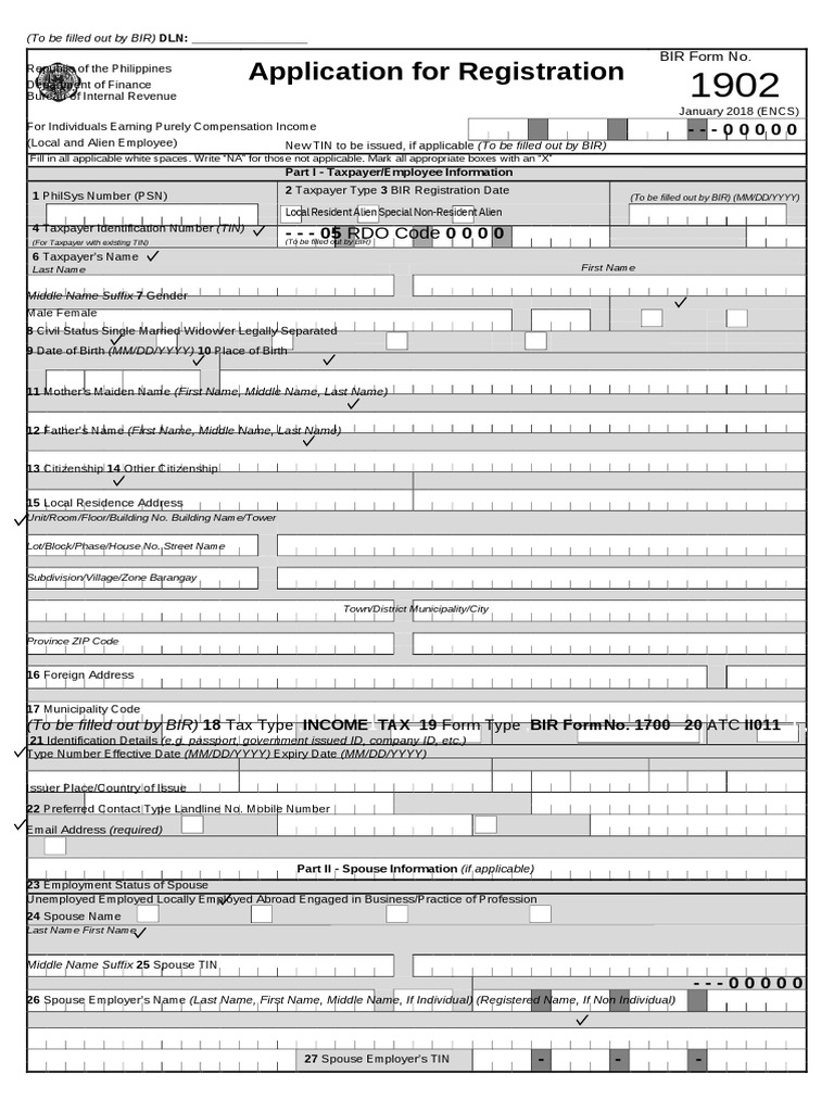 BIR Form 1902: Employee Registration Guide | PDF | Identity Document | Taxpayer