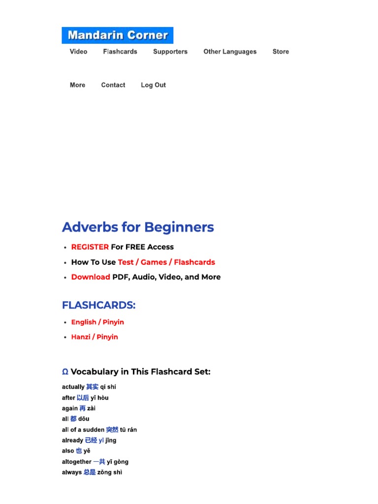 Chinese Vocabulary - Learn Words With Flashcards, Games, Tests | PDF