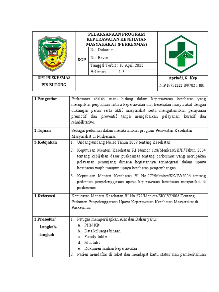 Sop Perkesmas 2023 | PDF