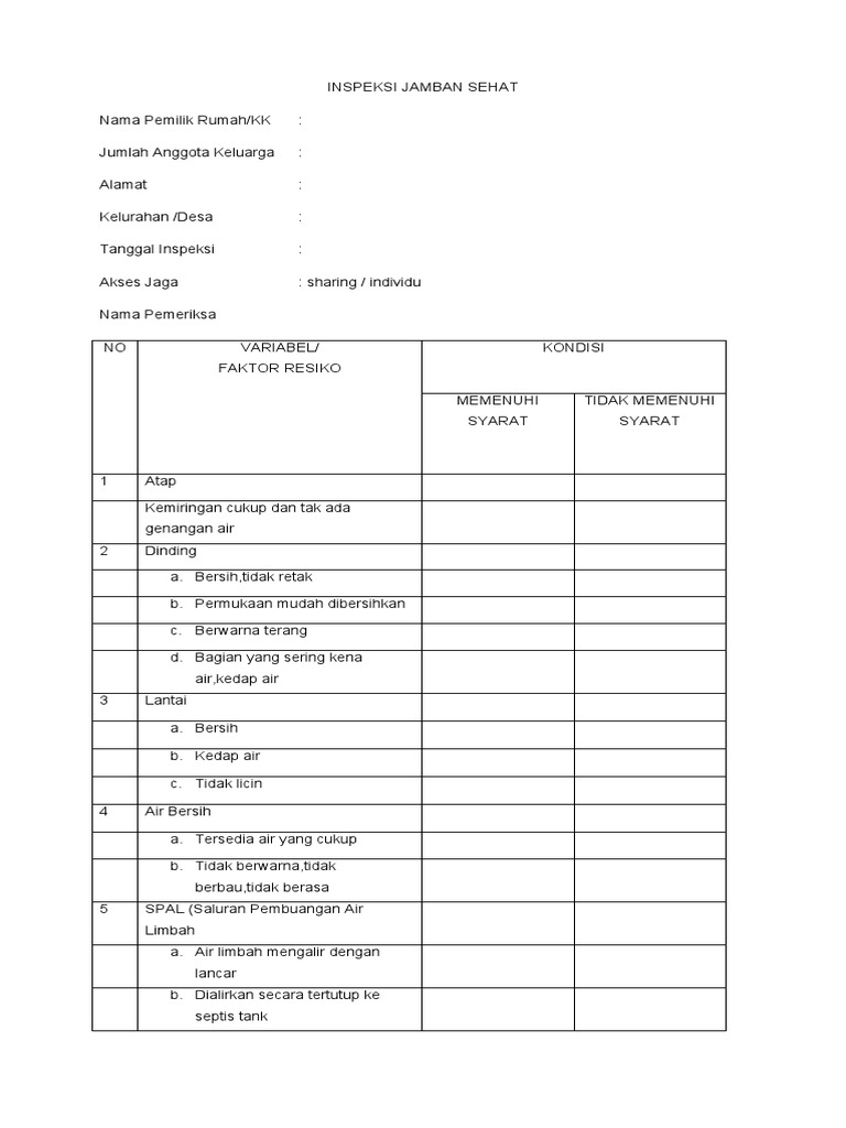 Kriteria Jamban Sehat dan Inspeksi | PDF