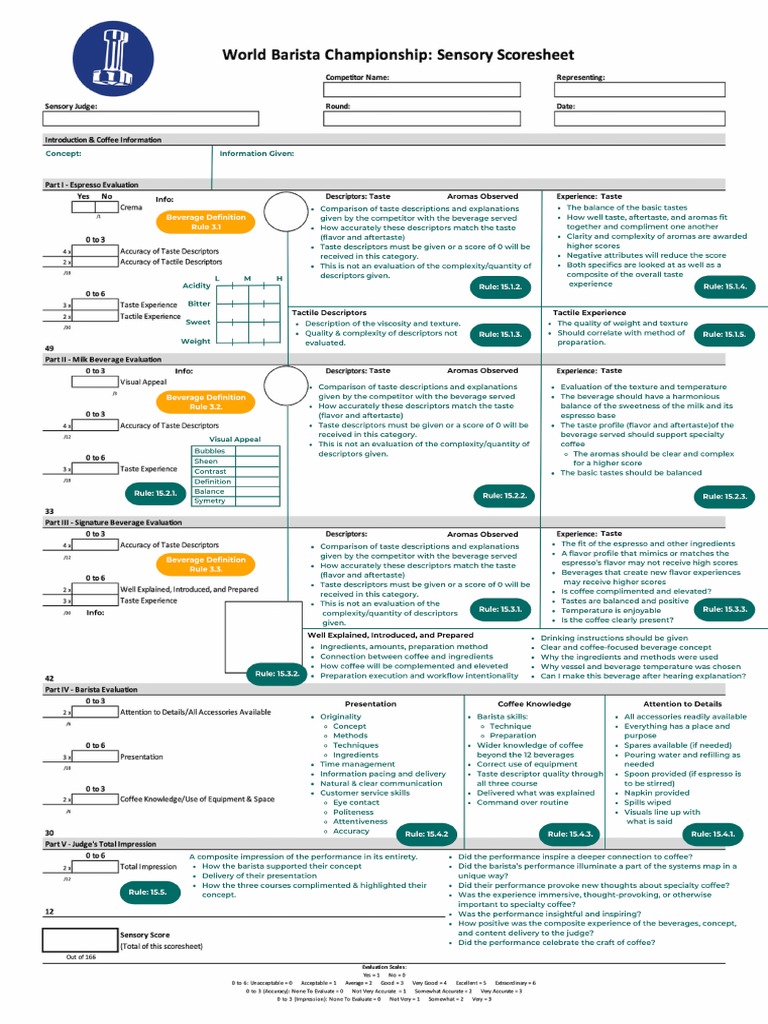 WBC 2023 - Scoresheet Reference - Simpler Coffee | PDF