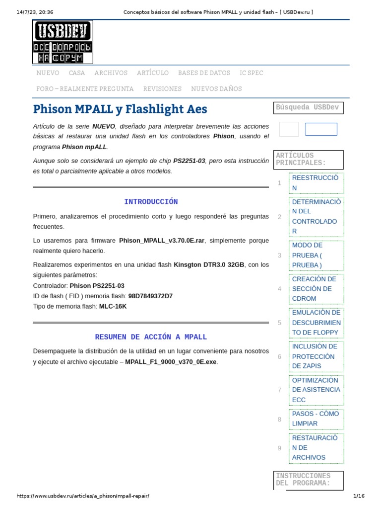 Conceptos Básicos Del Software Phison MPALL y Unidad Flash - (USBDev - Ru) | PDF | Memoria USB ...
