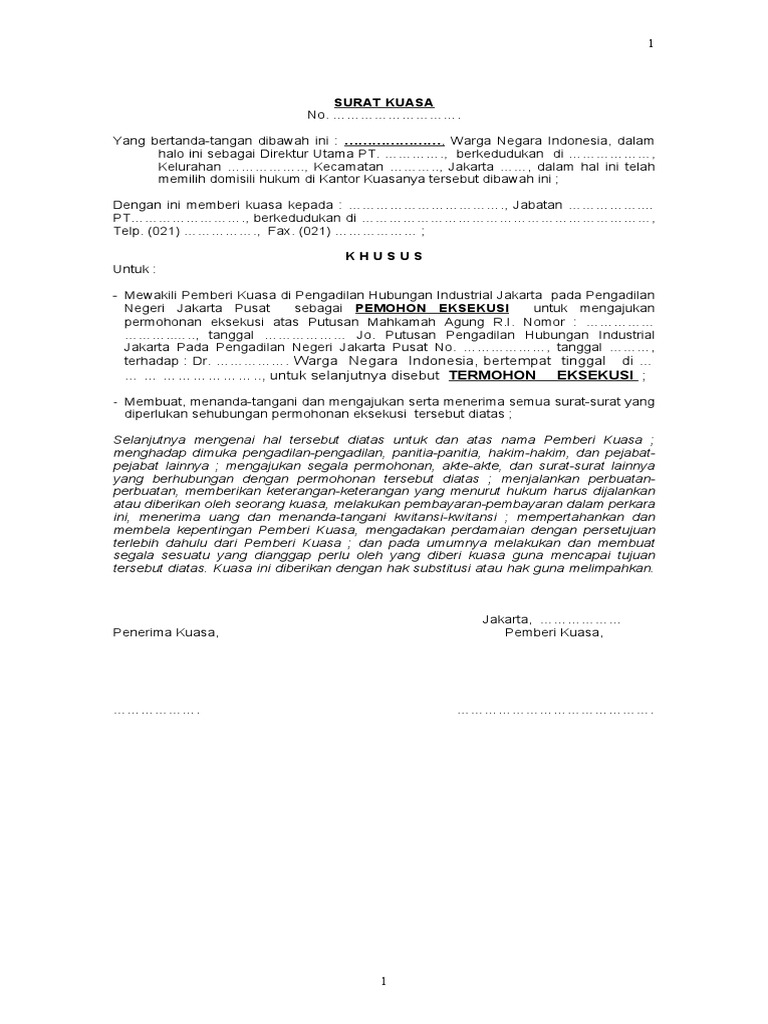 Contoh SK Permohonan Eksekusi Putusan MA - Phi | PDF