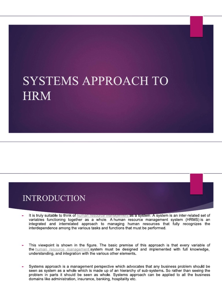 System Approach To HRM | PDF