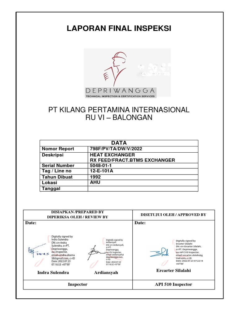 Final Inspection Report 12-E-101 A | PDF