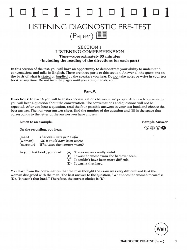 TOEFL Longman Diagnostic Pretest - Listening | PDF