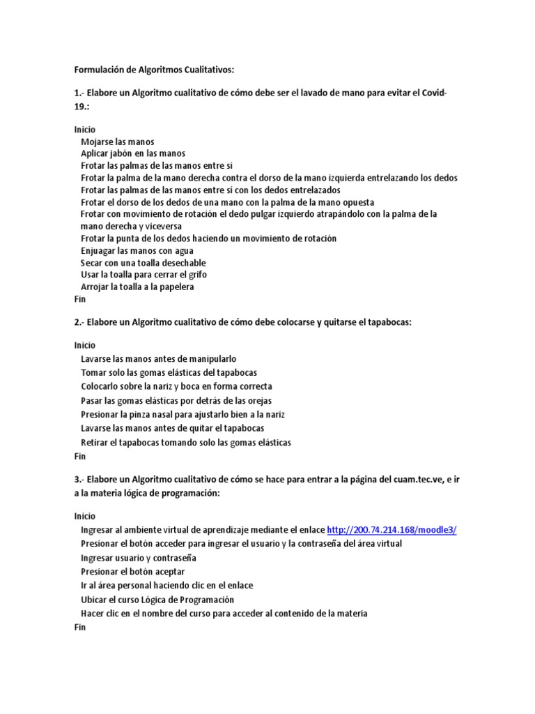 Formulación de Algoritmos Cualitativos | PDF