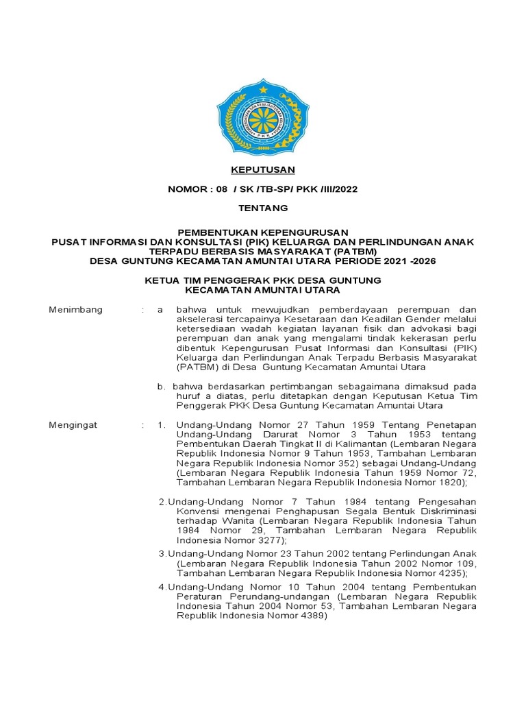 Contoh SK PIK Guntung | PDF