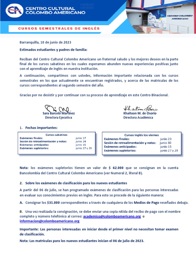 Circular Examen Final Cursos Semestrales AUTORIZADA | PDF | Tarjeta de crédito | Industrias de ...