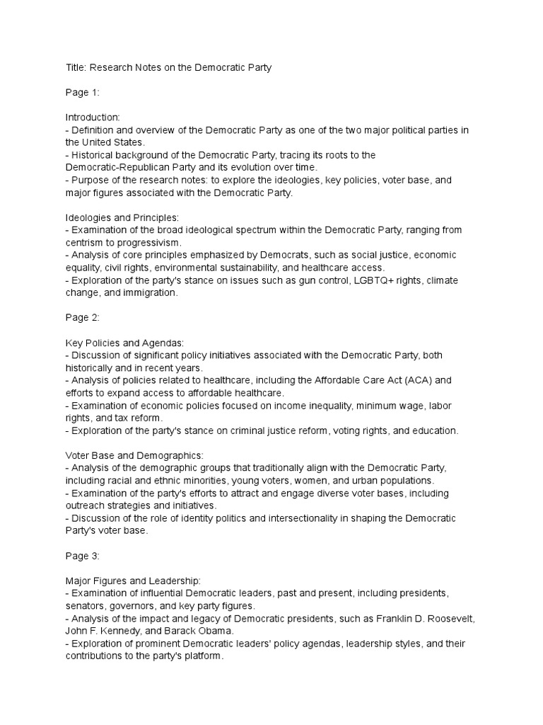 Title - Research Notes On Democrat Party | PDF | Democratic Party ...