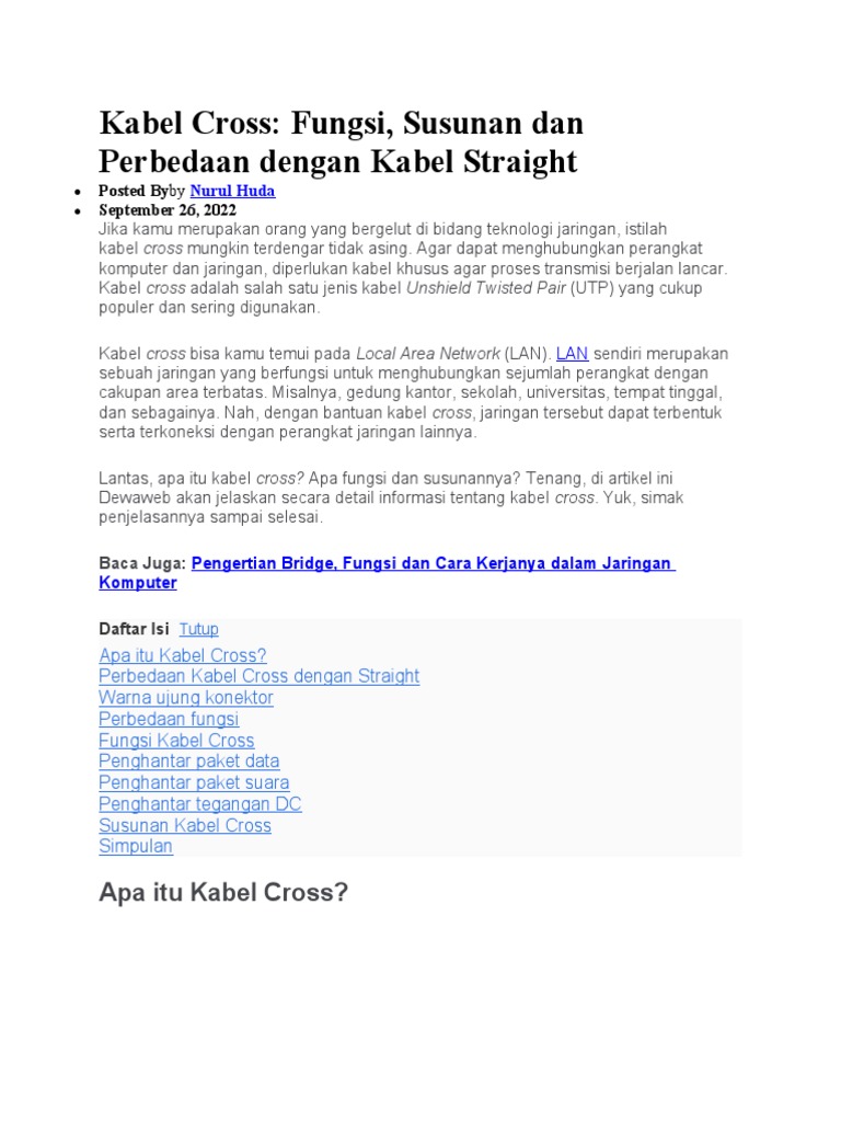 Fungsi Dan Susunan Kabel Cross | PDF