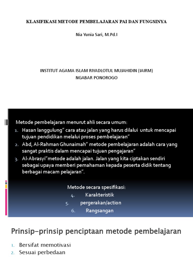 4 Klasifikasi Metode Pai, Fungsi Dan Kelebihan Kekurangan | PDF