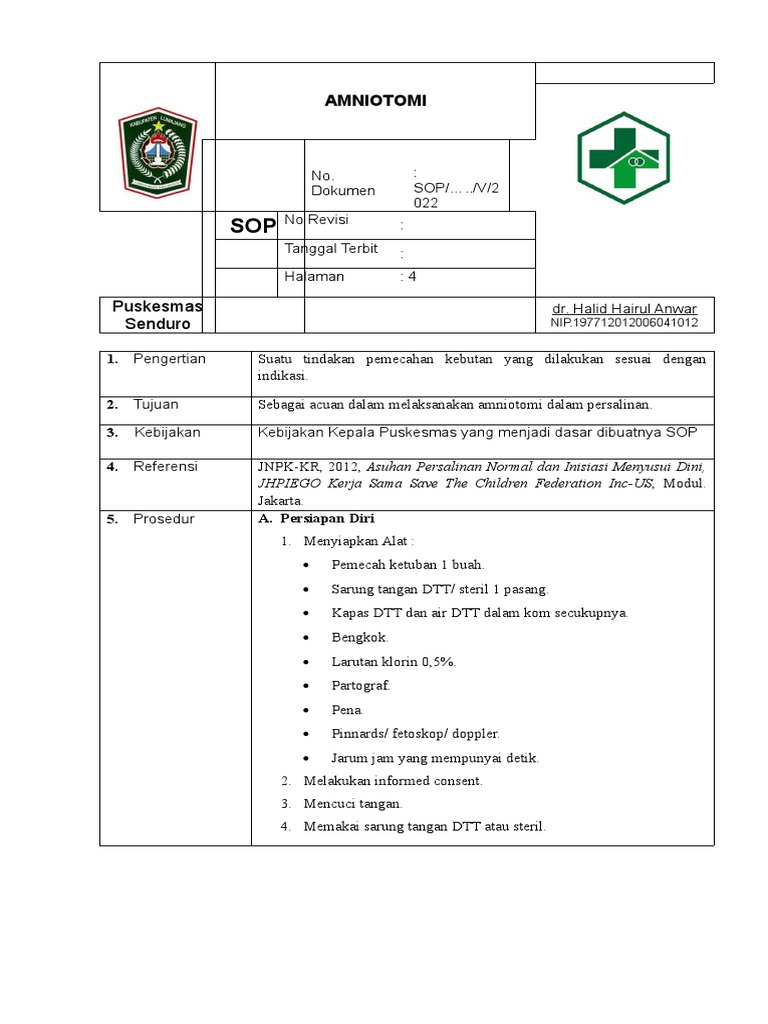 SOP - Amniotomi | PDF