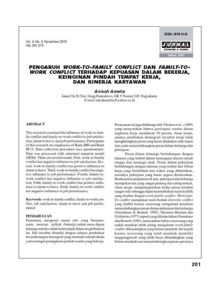 Amelia2010-Pengaruh WFC Dan FWC Terhadap Kepuasan Dalam Bekerja, Keinginan Pindah, Kinerja ...