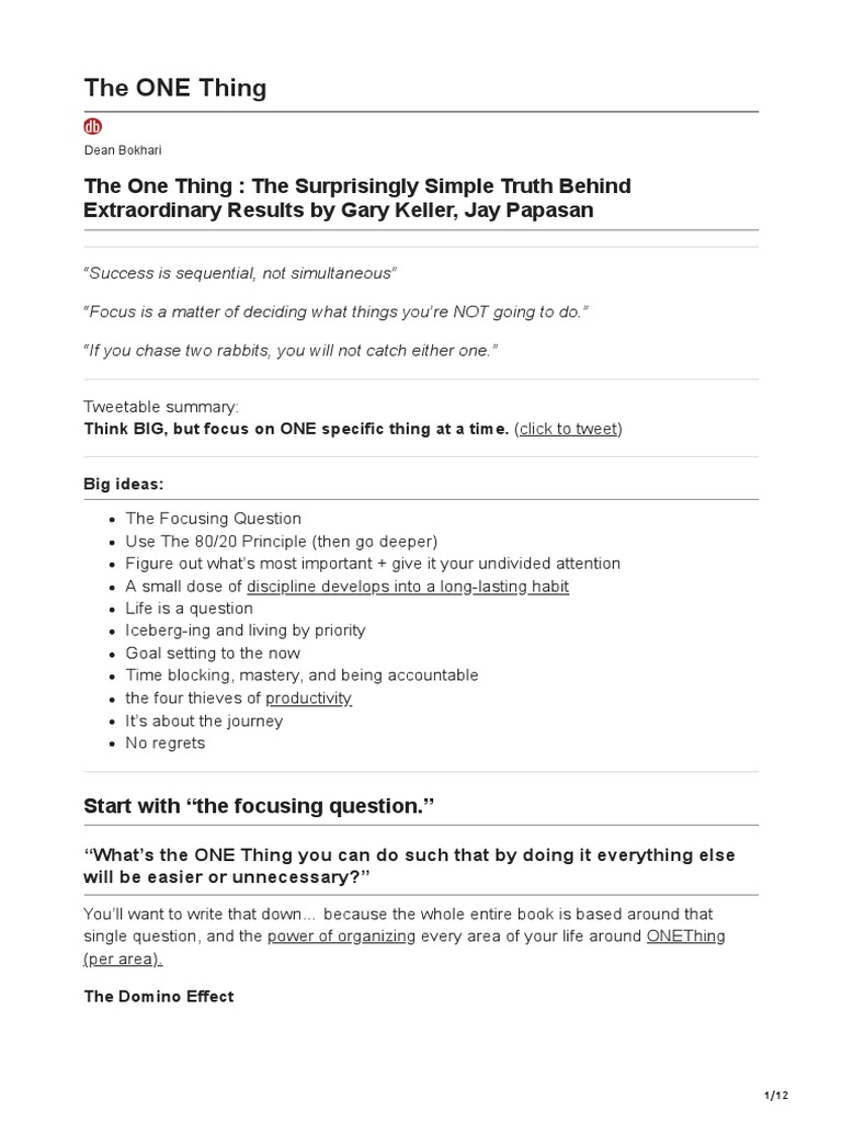 Summary One Thing | PDF | Disciplines Summary One Thing | PDF | Disciplines