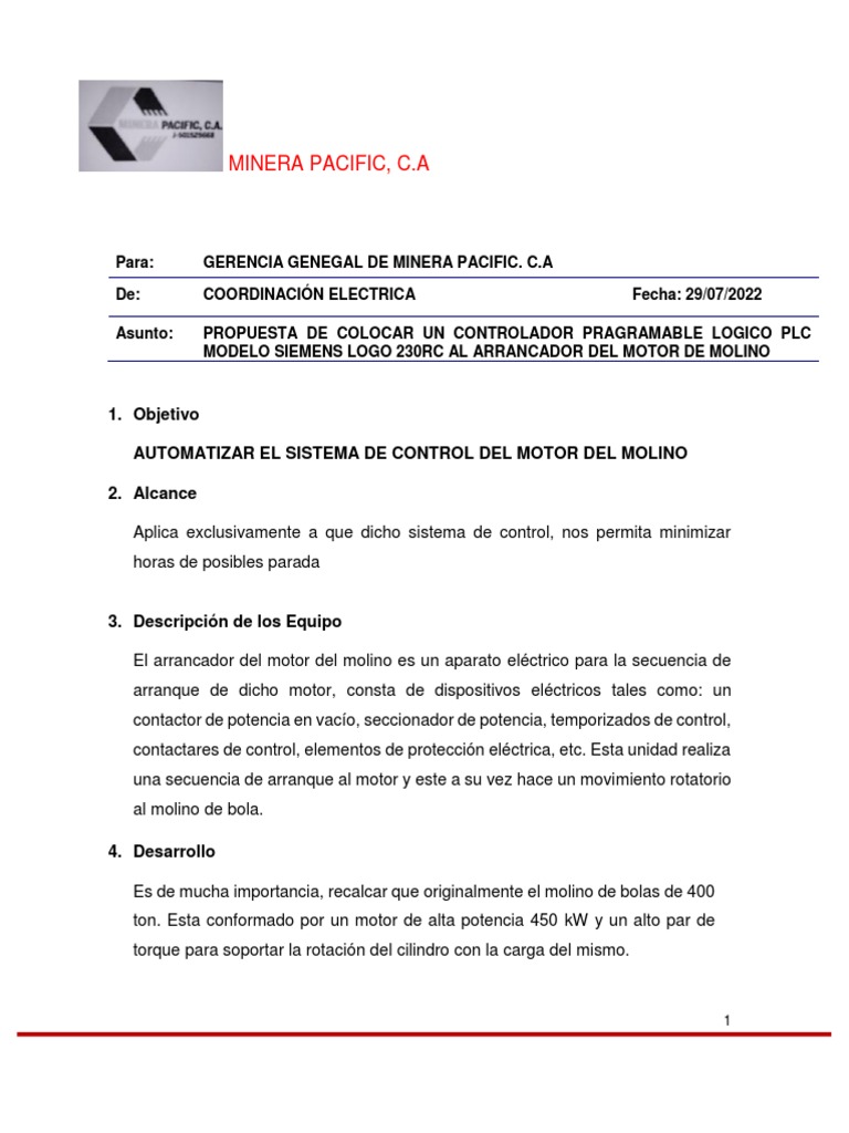 Control Automático para Molino | PDF | Controlador lógico programable | Ingenieria Eléctrica