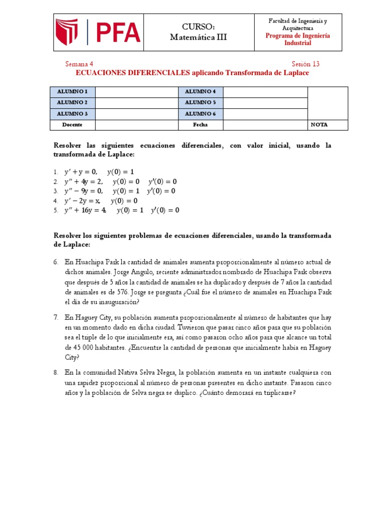 S4.s13 2 Resolver Ejercicios Solución de EDOs Mediante La Transformada de Laplace | PDF