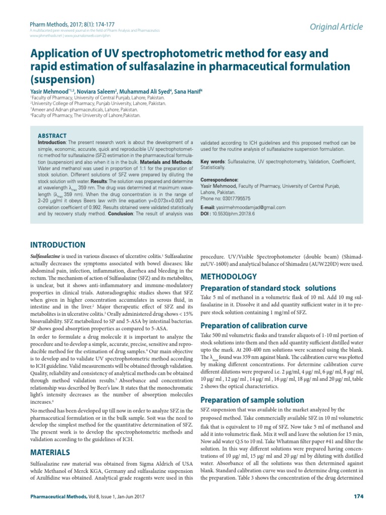 2017 Application of UV Spectrophotometric Method For Easy and Rapid ...