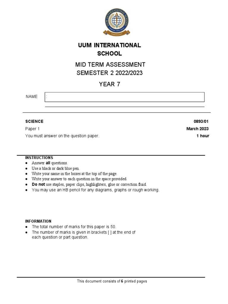 Exam Paper Y7 | PDF | Iron | Materials