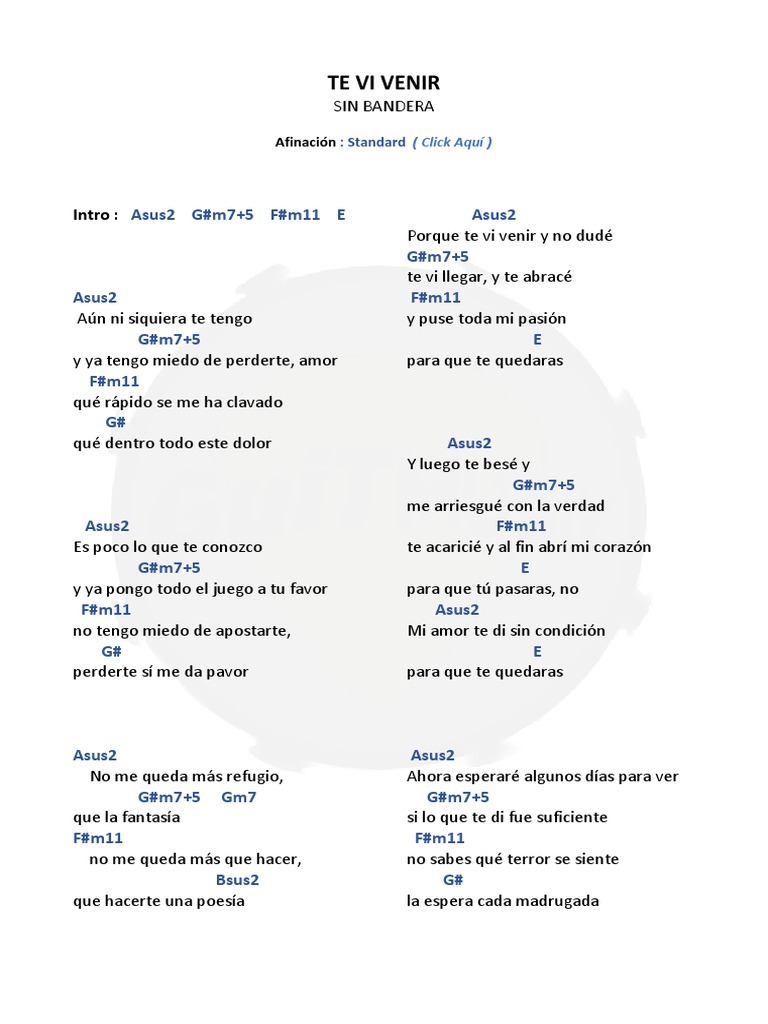 Te VI Venir - Letra y Acordes | PDF