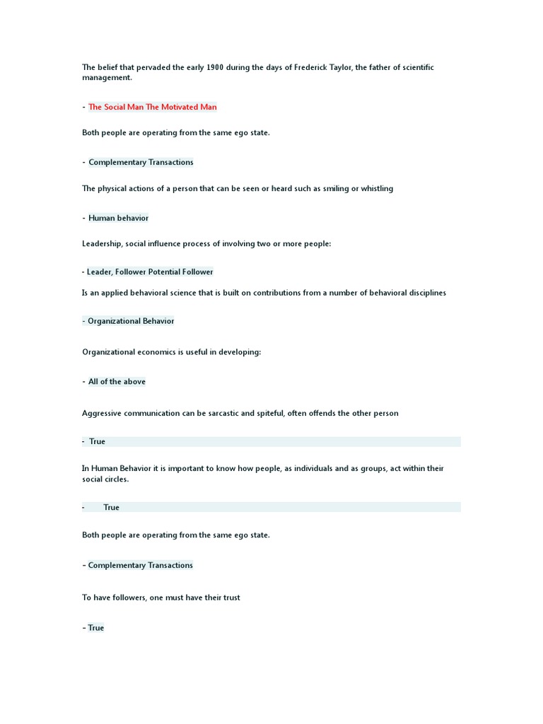 Human Behavior in Organization | PDF | Leadership | Organizational Behavior