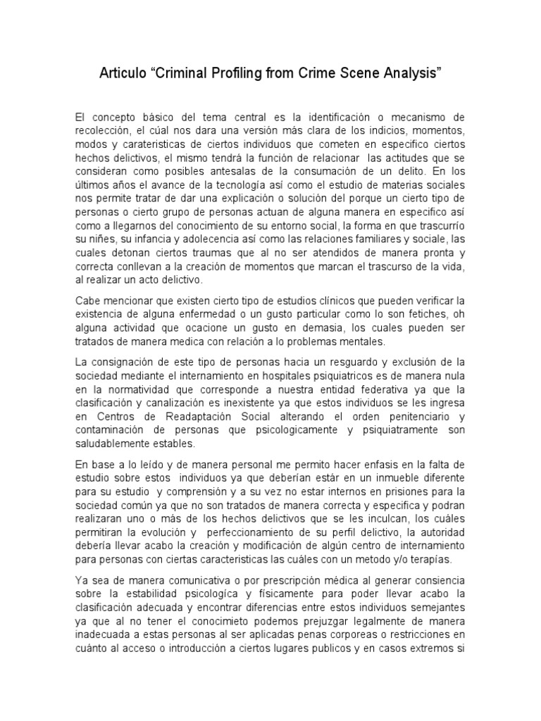 Articulo "Criminal Profiling From Crime Scene Analysis" | PDF ...