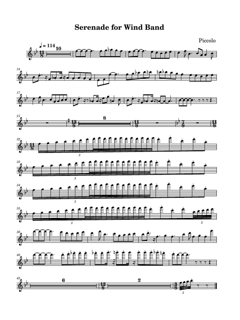 Serenade For Wind Band-Piccolo | PDF