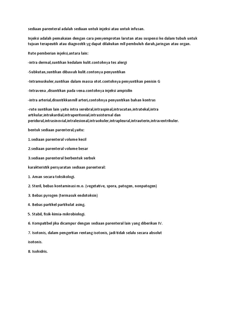 Karakteristik Sediaan Parenteral | PDF